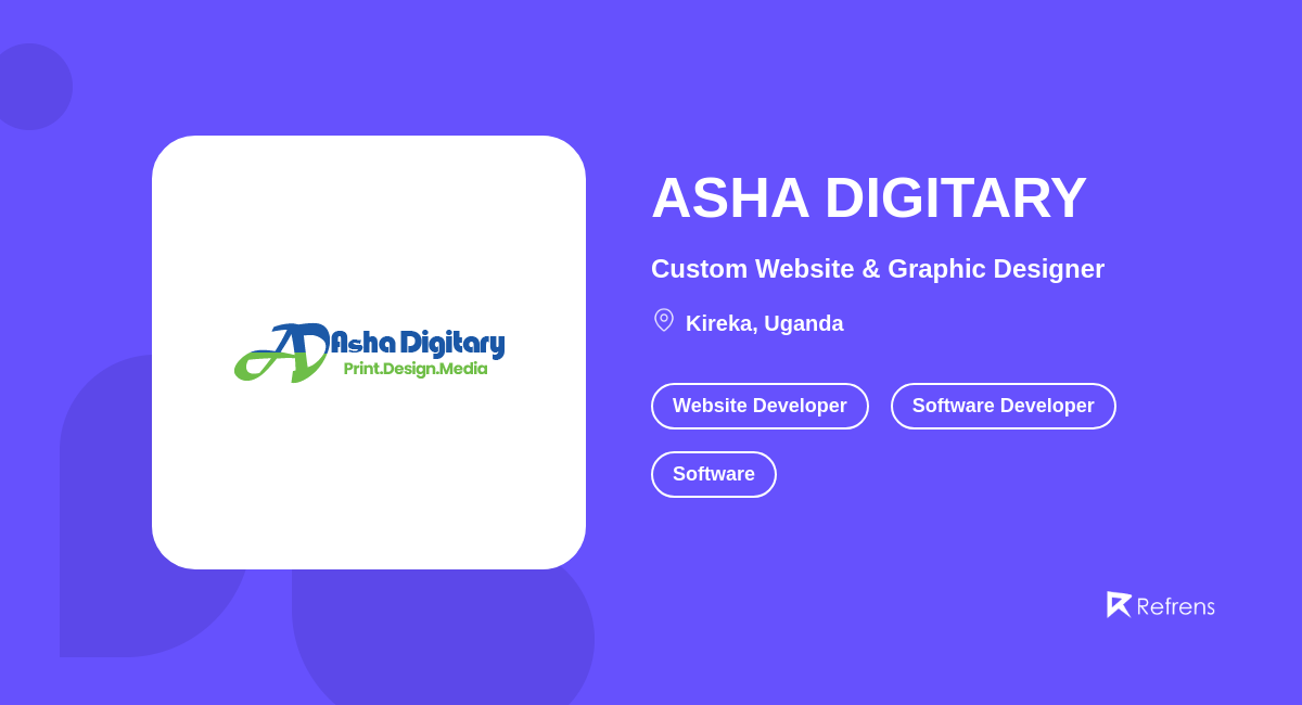 ASHA DIGITARY | Website Developer, Kireka -Refrens