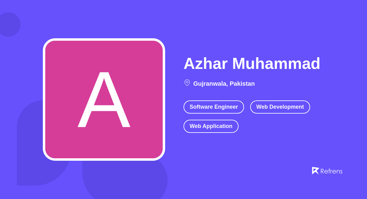 Azhar Muhammad | Software Engineer, Gujranwala -Refrens