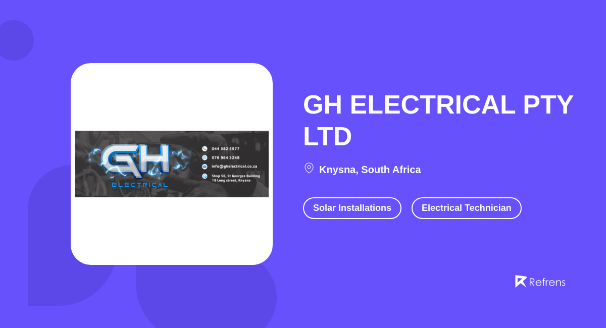 GH ELECTRICAL PTY LTD, Knysna -Refrens
