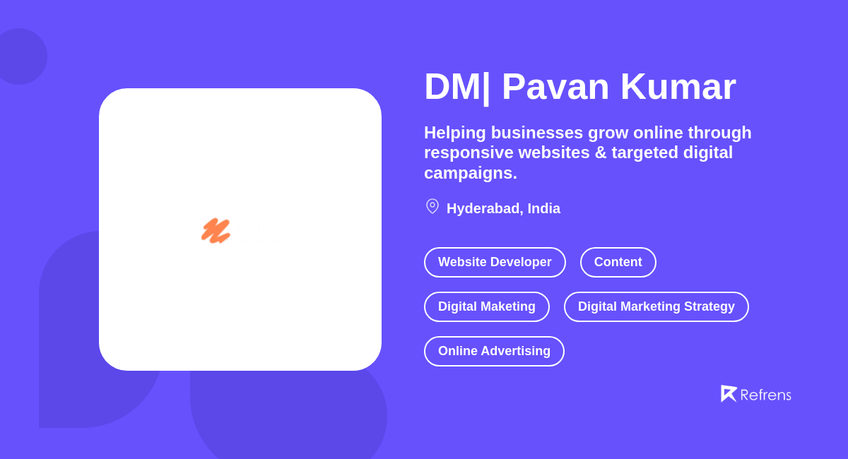 DM| Pavan Kumar | Website Developer, Hyderabad -Refrens