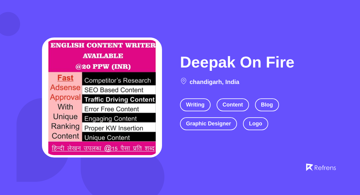 Deepak On Fire | Graphic Designer, chandigarh -Refrens