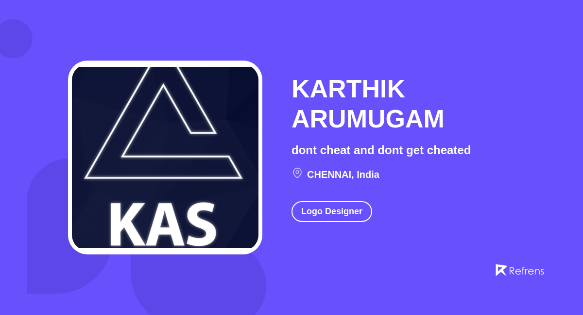 KARTHIK ARUMUGAM | Logo Designer, CHENNAI -Refrens
