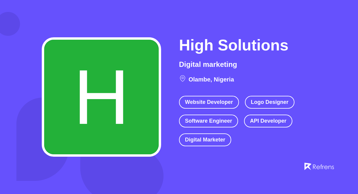 High Solutions | Website Developer, Olambe -Refrens