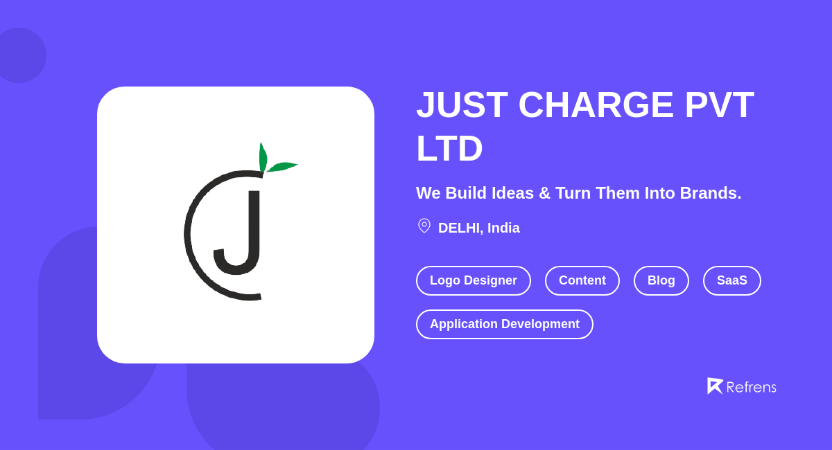 JUST CHARGE PVT LTD | Logo Designer, DELHI -Refrens