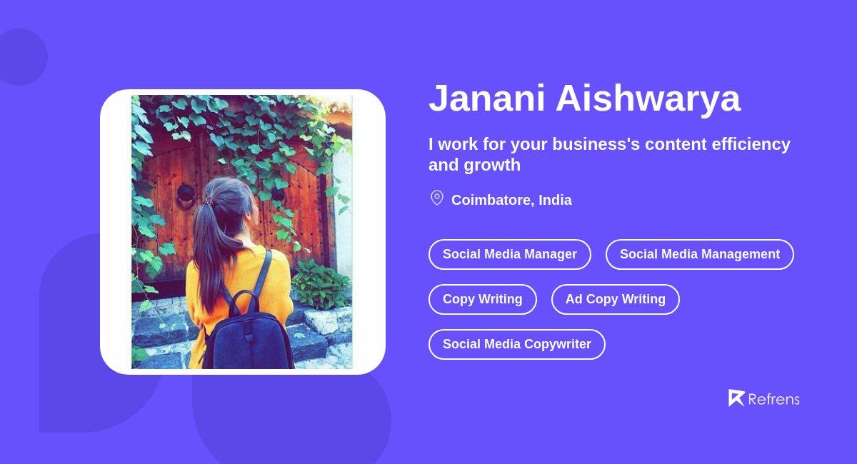 Janani Aishwarya | Social Media Management, Coimbatore -Refrens