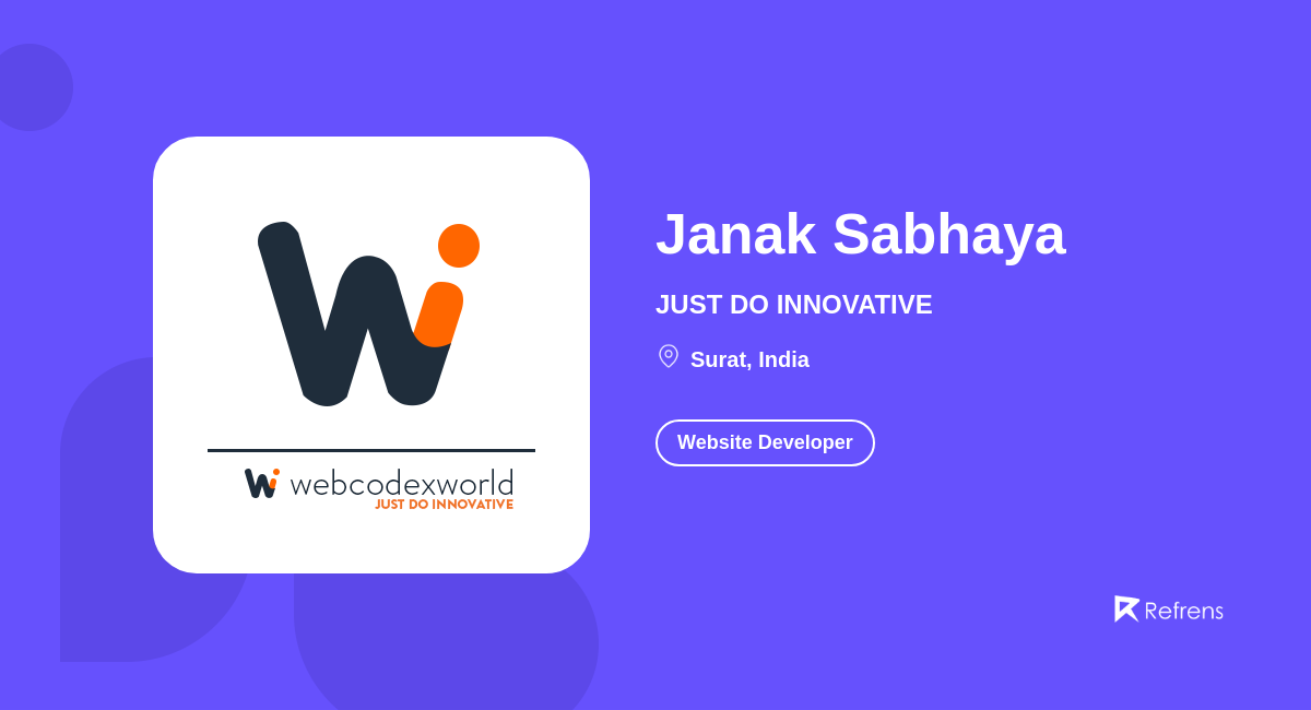 Janak Sabhaya | Website Developer, Surat -Refrens