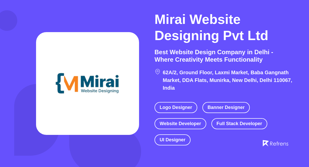 Mirai Website Designing Pvt Ltd, 62A/2, Ground Floor, Laxmi Market, Baba Gangnath Market, DDA ...