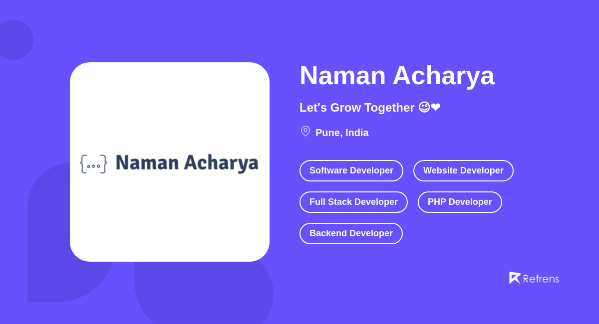 Naman Acharya | Website Developer, Pune -Refrens