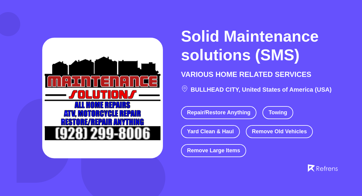 Solid Maintenance solutions (SMS), BULLHEAD CITY -Refrens