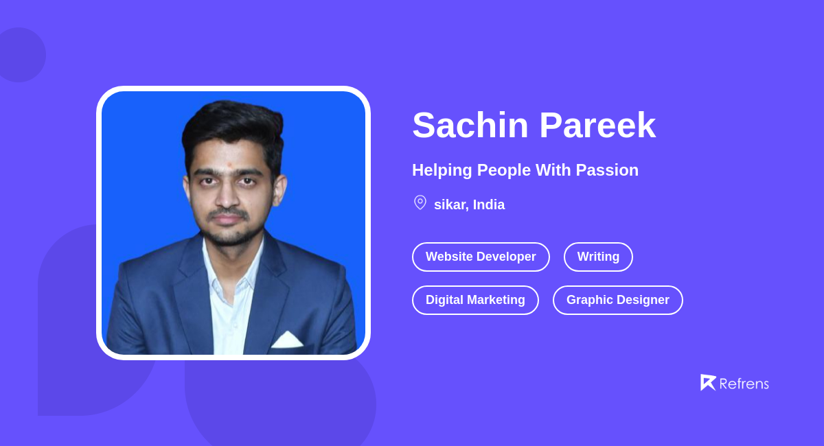 Sachin Pareek | Website Developer, sikar -Refrens