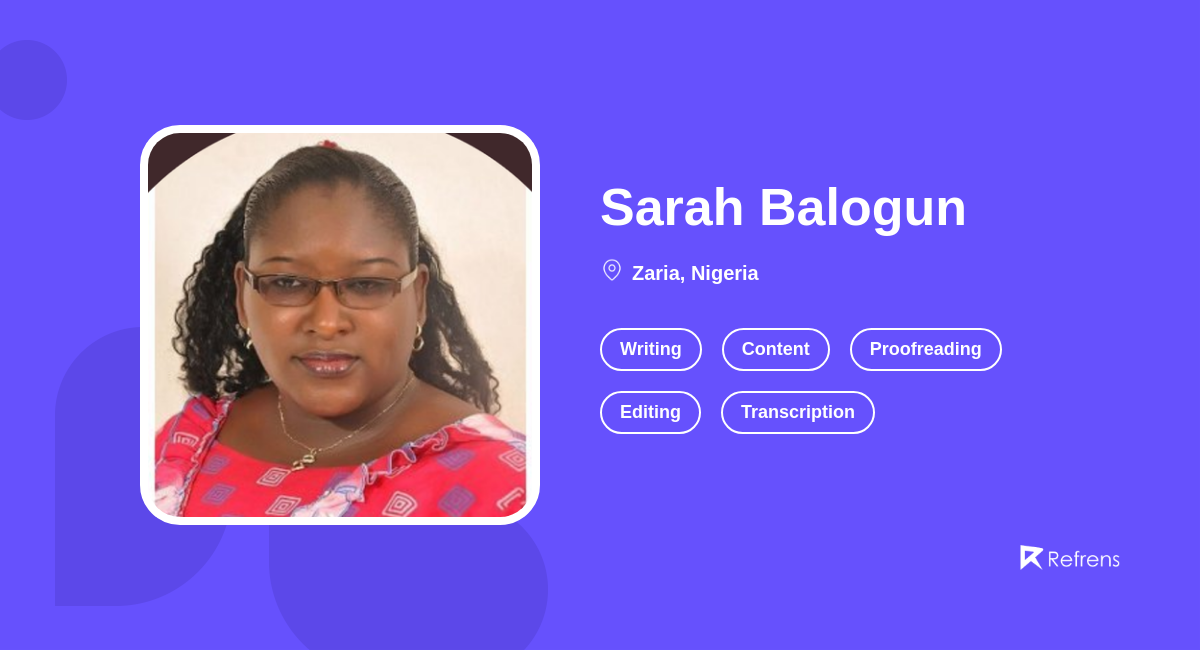 Sarah Balogun | Content, Zaria -Refrens