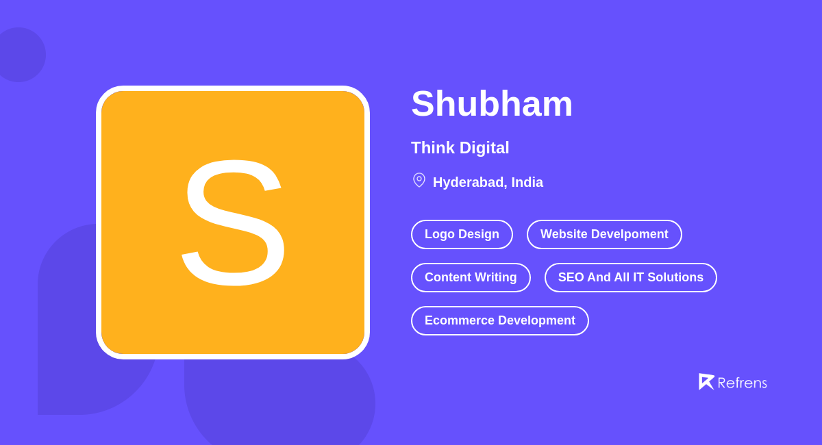 Shubham | Logo Design, Hyderabad -Refrens