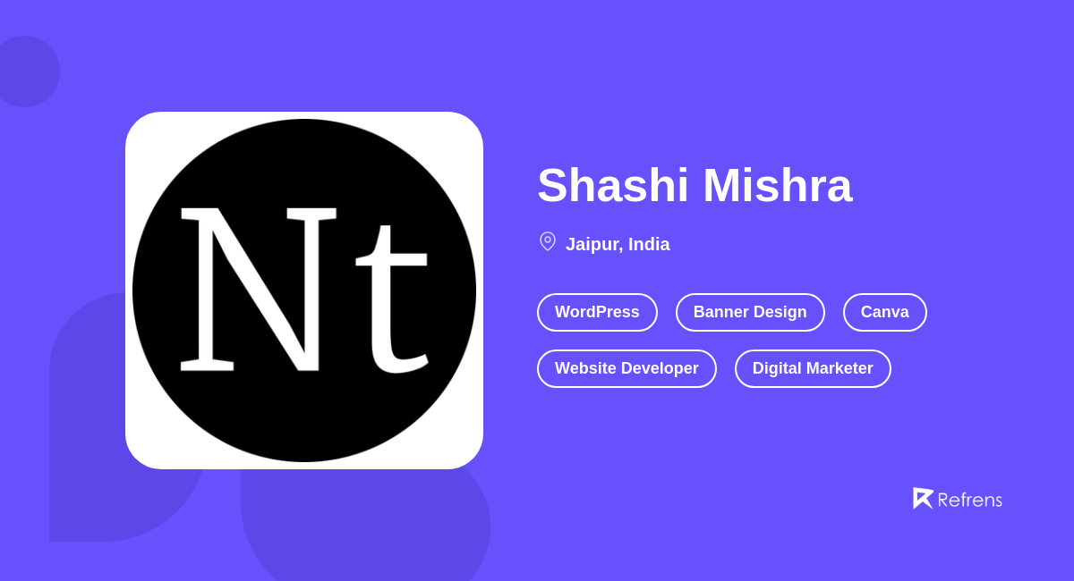Shashi Mishra | Website Developer, Jaipur -Refrens
