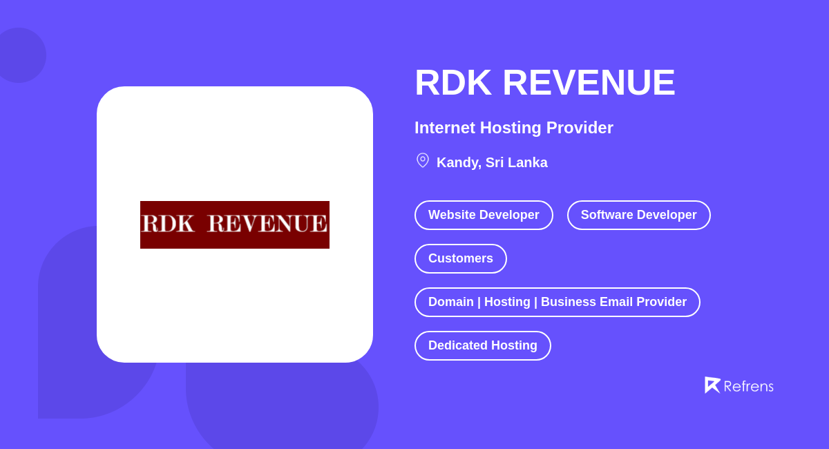 RDK REVENUE | Website Developer, Kandy -Refrens