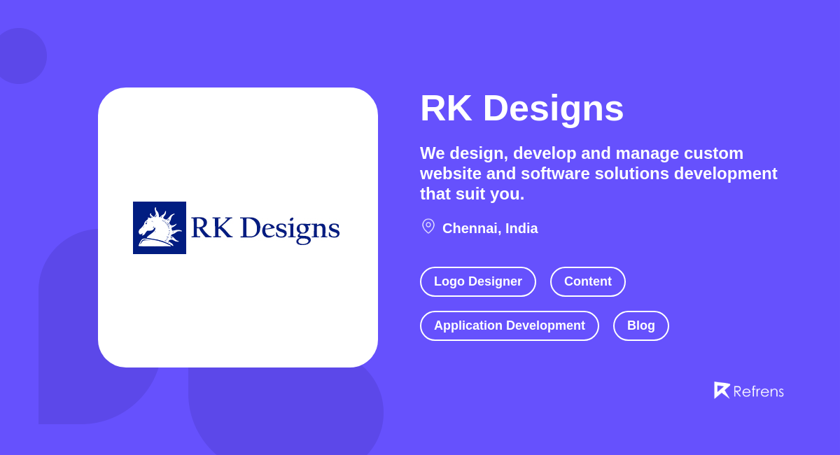 RK Designs | Logo Designer, Chennai -Refrens