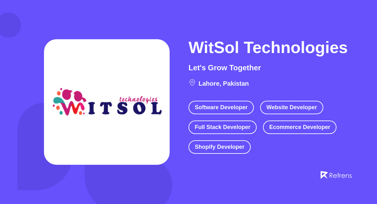 WitSol Technologies | Website Developer, Lahore -Refrens