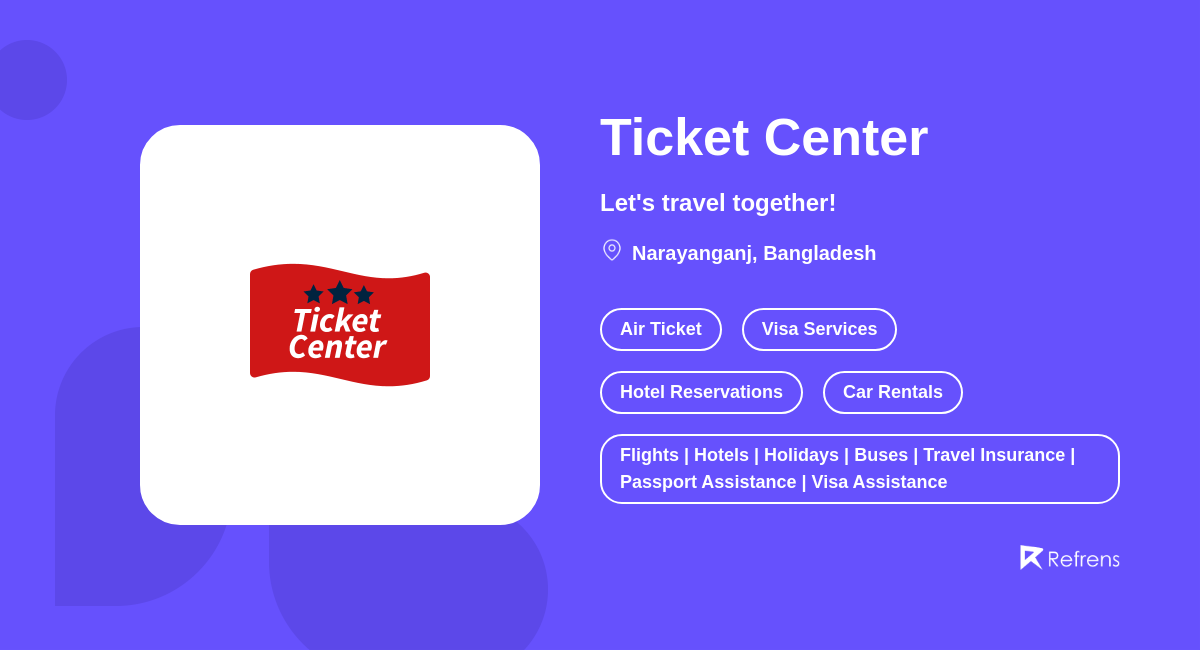 Ticket Center | Car Rentals, Narayanganj -Refrens