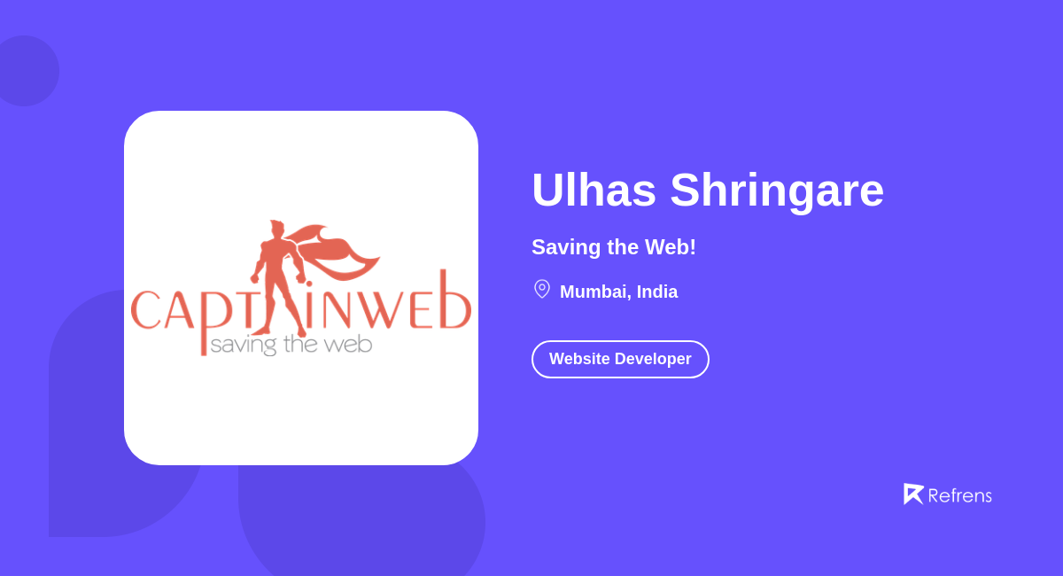 Ulhas Shringare | Website Developer, Mumbai -Refrens
