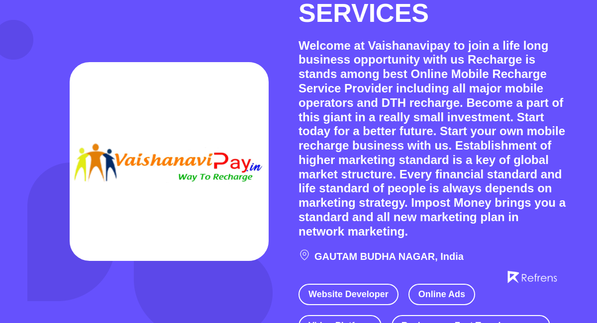VAISHANAVI PAY MULTI RECHARGES SERVICES | Website Developer, GAUTAM BUDHA NAGAR -Refrens