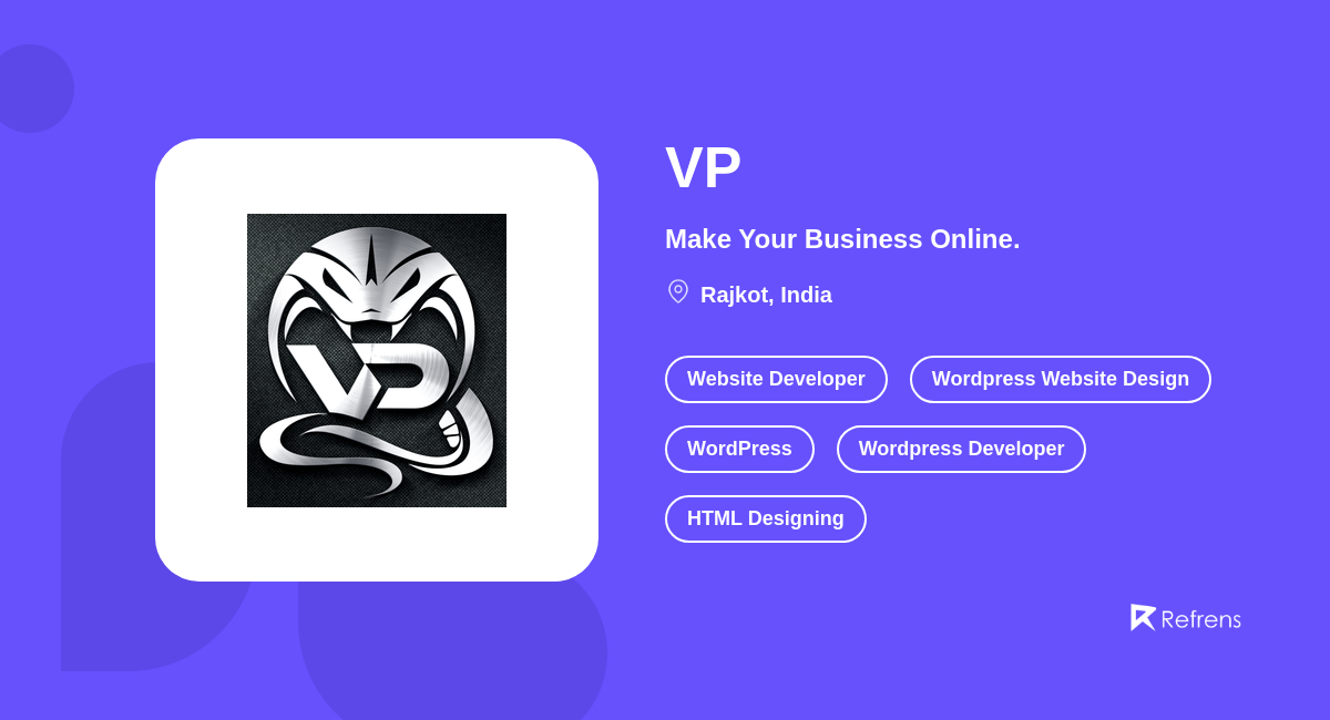 VP | Website Developer, Rajkot -Refrens