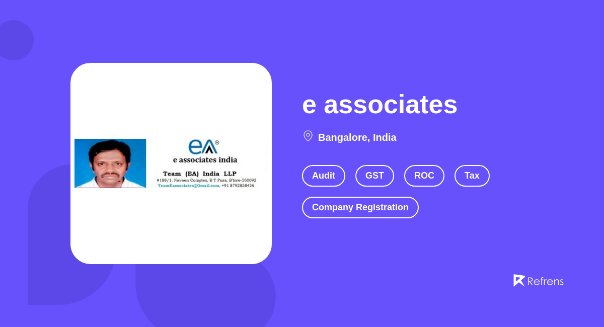 E Associates Company Registration Bangalore Refrens